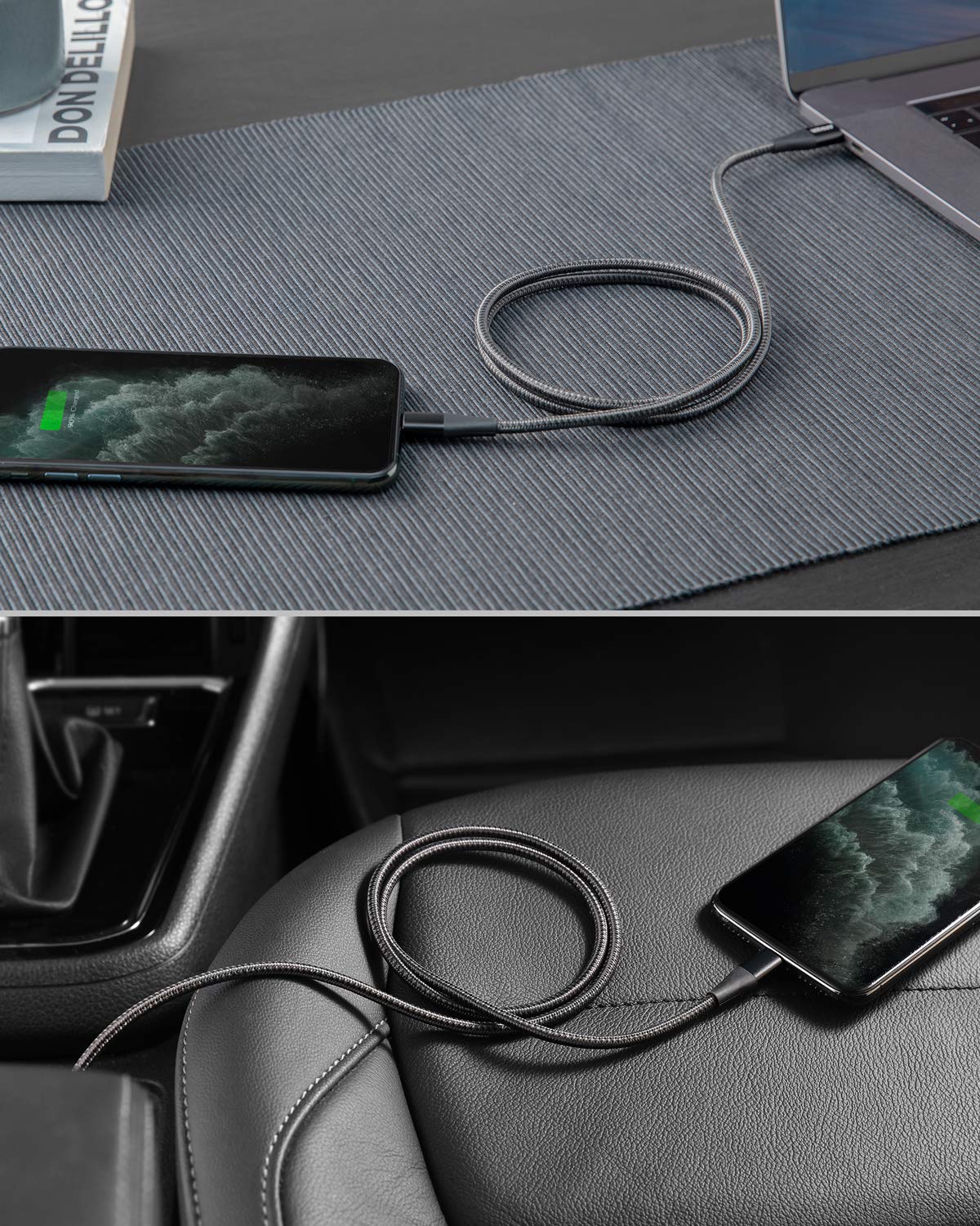Anker USB C to Lightning Cable [Apple Mfi Certified] Powerline+ II Nylon Braided Cable for iPhone 11/11 Pro / 11 Pro Max/X/XS/XR/XS Max / 8/8 Plus (3ft, Black, 2)