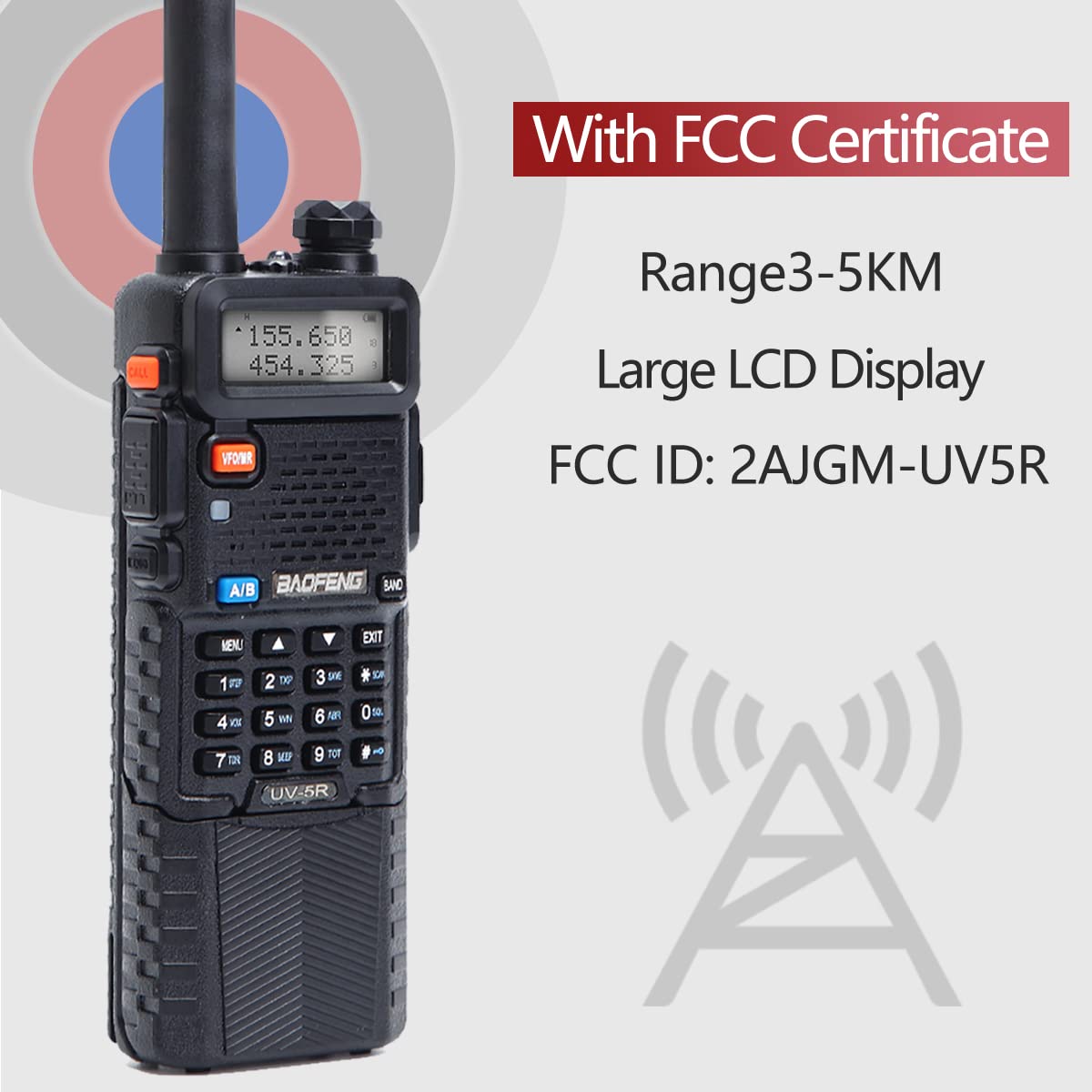 BAOFENG UV-5R Two-Way Radios Powerful Ham CB Radio 3800 mAh Extend Battery Portable Walkie Talkies with ABBREE 18.89inch Tactical Antenna