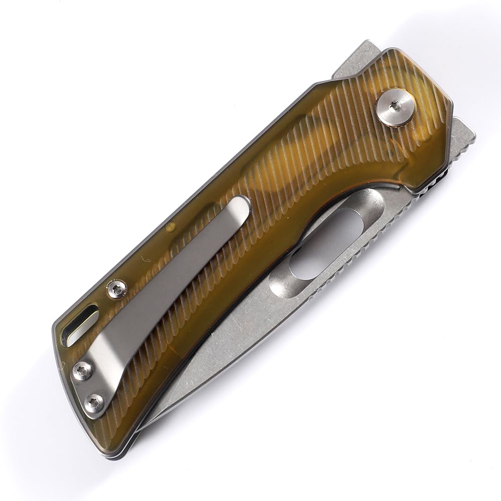JEABROTHER Pocket Knife, 14C28N Blade Ultem Handle Camping Fishing Hunting Multi purpose Knife
