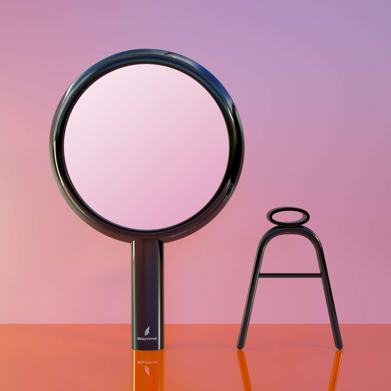 Beautifive Hand Mirror, Hand Held Mirrors with Adjustable Handle,1x/10x Magnifying Double Sided Handheld Makeup Mirror with Stand for Vanity Beauty Travel Table Desk Shaving Bathroom (Black)