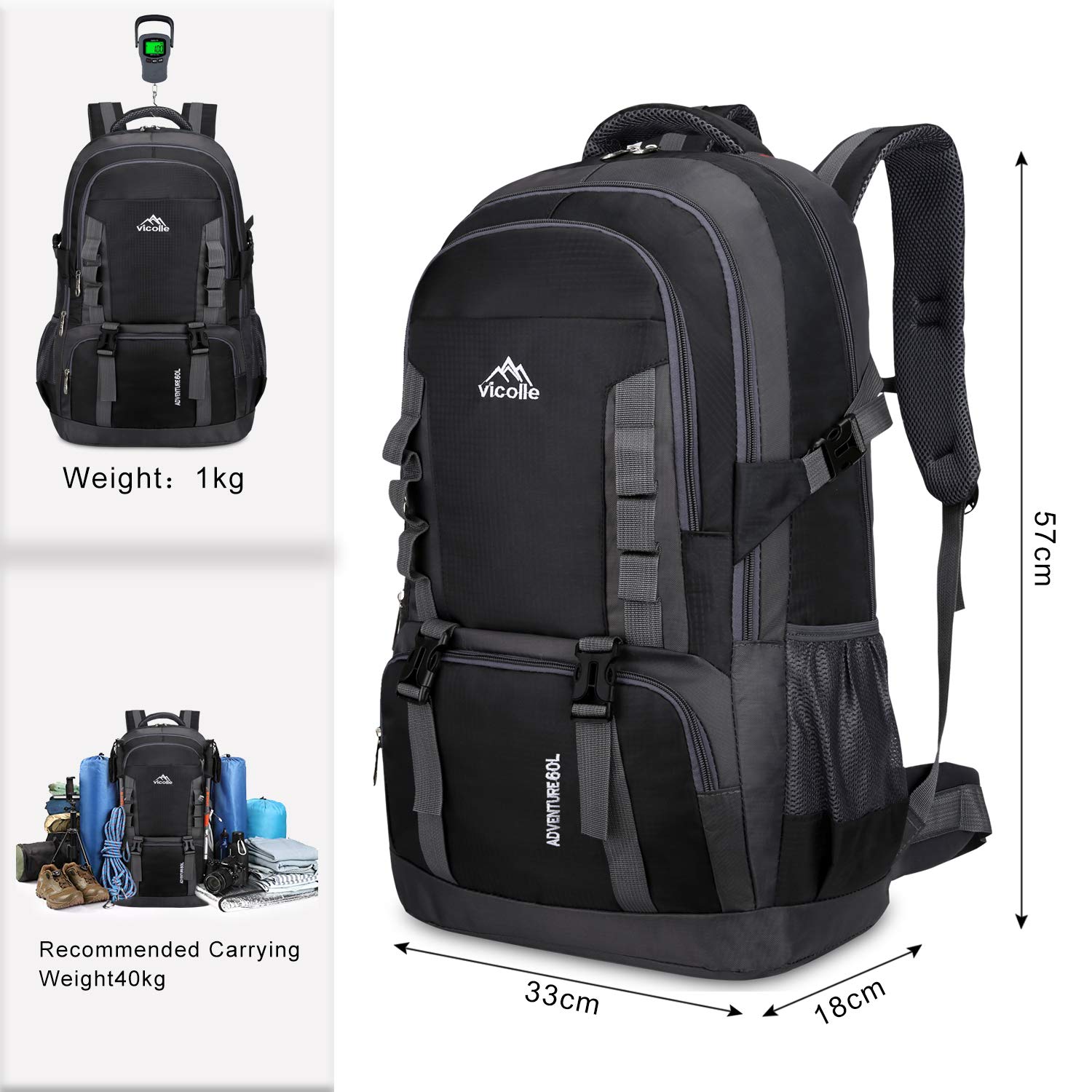 ANSKE 60L Hiking Backpack Waterproof Travel Fishing Climbing Camping Hiking Daypack for Men Women