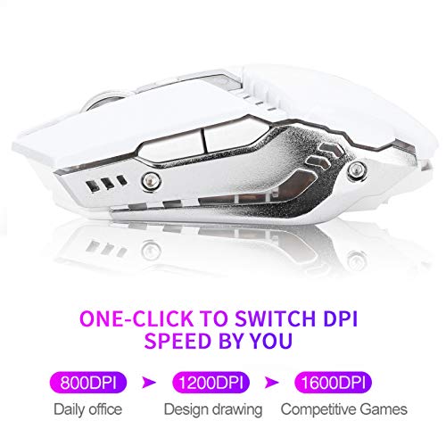 Kafuty-1 Wireless Gaming Mouse,Rechargeable USB Optical Mouse with 6 Buttons,7-Color LED Ergonomic Computer Gaming Mice,Adjustable DPI for Game Players(#3)