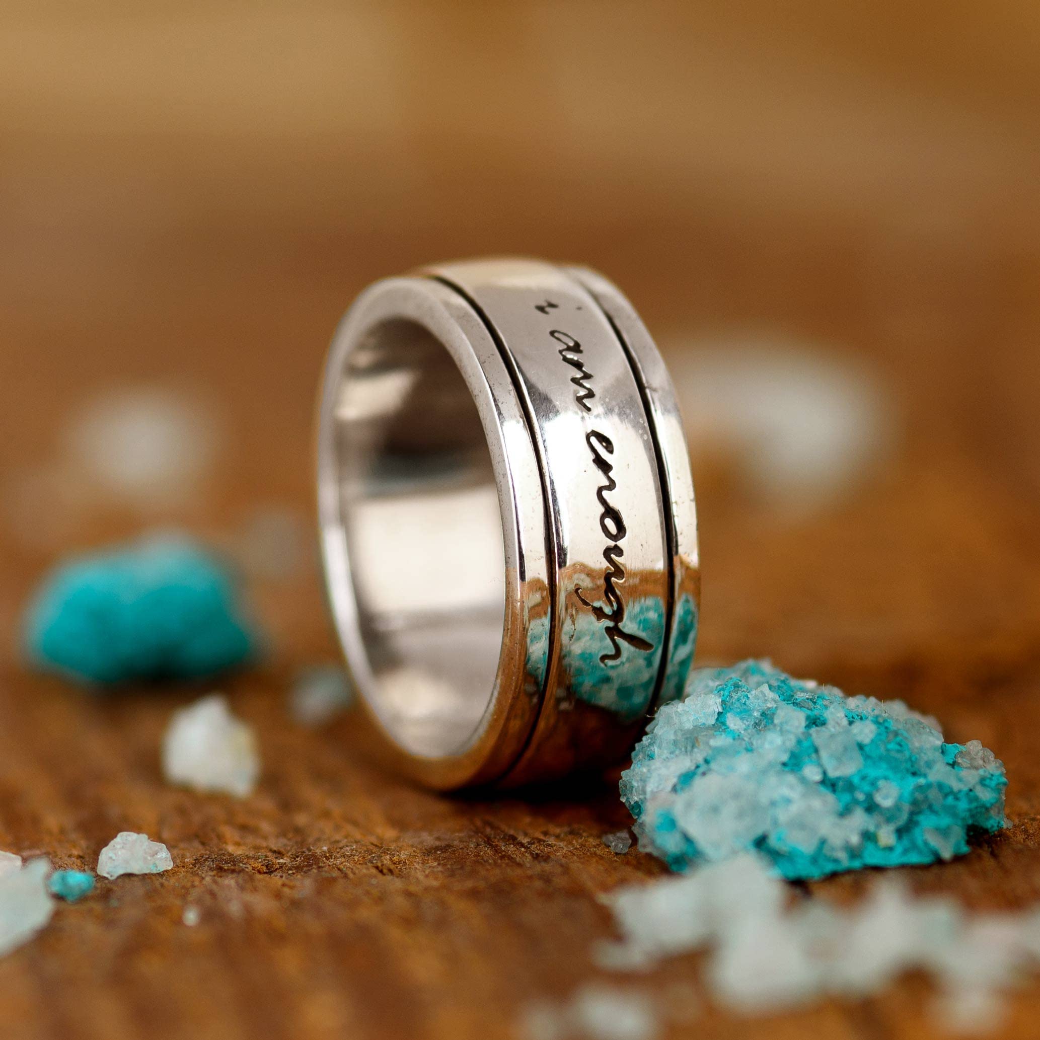 Boho-Magic 925 Sterling Silver I Am Enough Spinner Fidget Ring for Women (10)