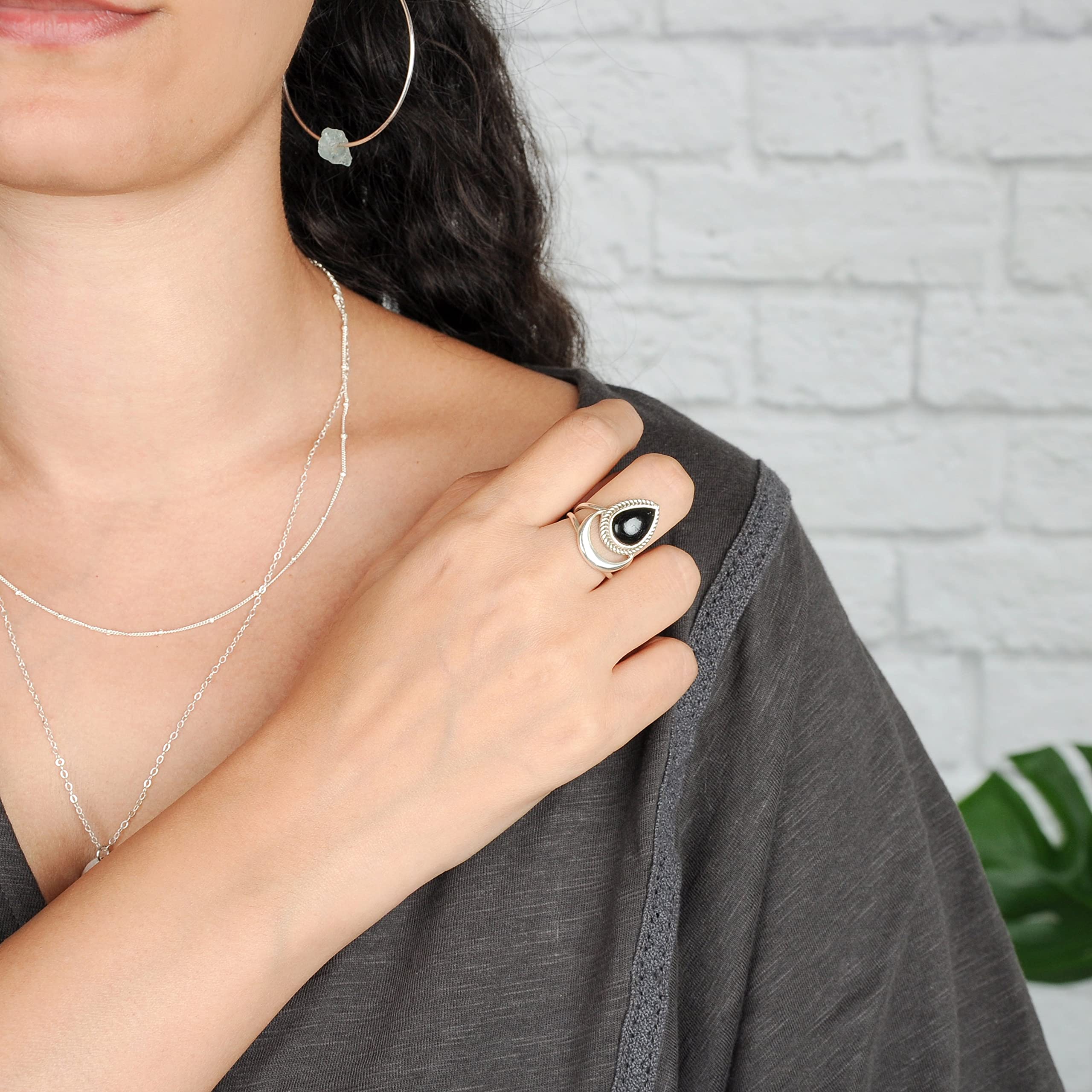 Boho-Magic Sterling Silver Crescent Moon Black Onyx Ring for Women Gemstone Boho jewelry (6)