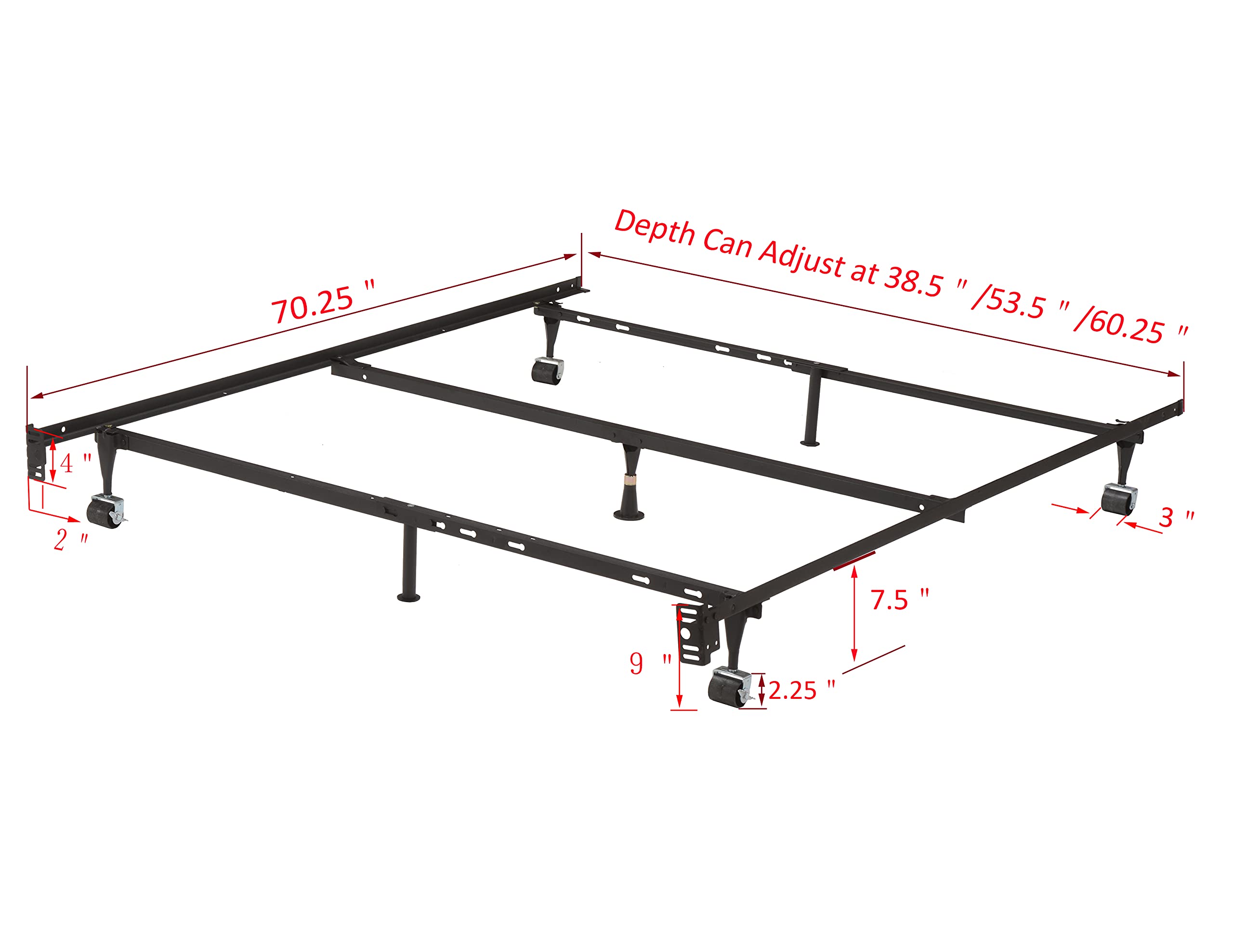 KB Designs β 7 Leg Adjustable Metal Bed Frame with Center Support Legs, Queen/Full/Full XL/Twin/Twin XL Beds