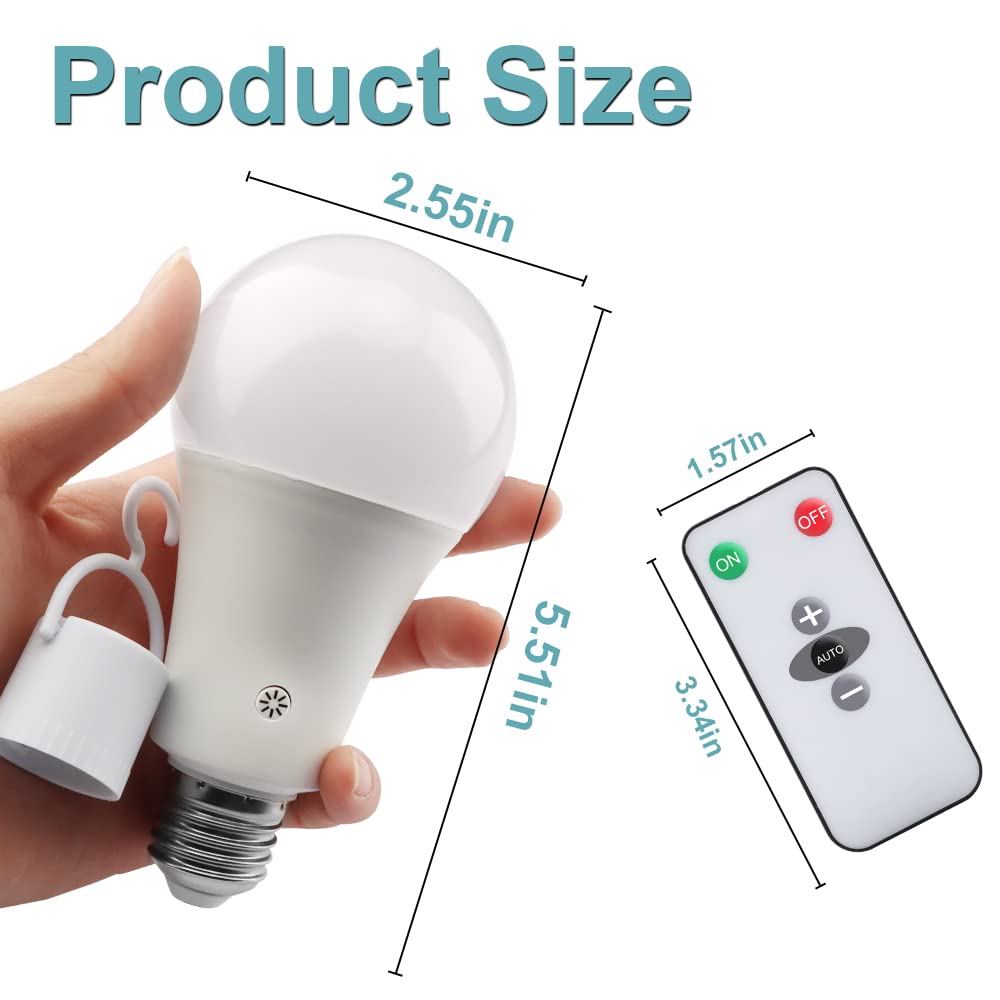 Texsens Rechargeable Light Bulb, 7W 600LM Battery Powered Light Bulb with Remote Controller, Emergency LED Lamp Without Electricity, for Power Outage Outdoor Activity Hurricane, Daylight(1 Pack)