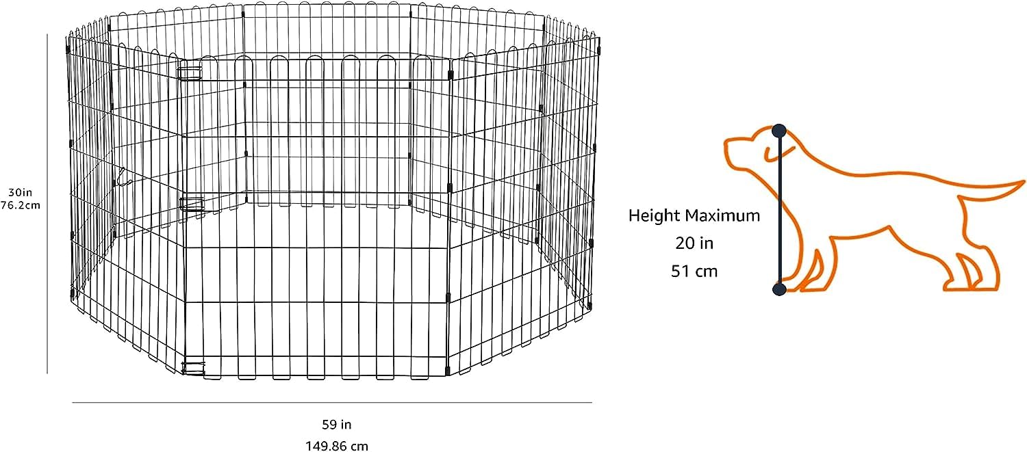 Amazon Basics Foldable Octagonal Metal Exercise Pet Play Pen for Dogs, Fence Pen, No Door, Small, 60 x 60 x 30 Inches, black