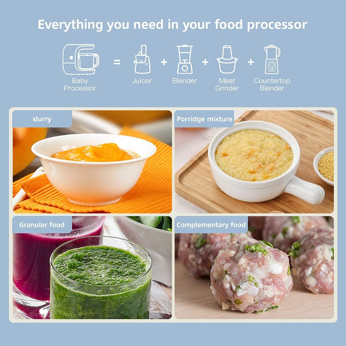 Baby Food Processor Maker Steamer and Blender, Multi-Functional Food Steamer Puree Grinder Machine, Auto Cooking & Shut-Off, Touch Control Panel, Defrost & Steaming Baby Food Mills