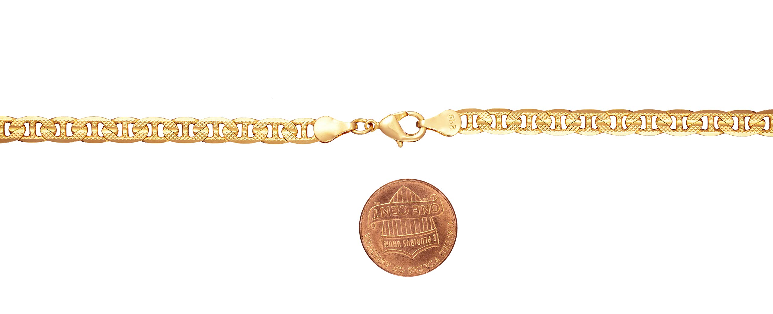 Barzel 18k Gold Plated 6MM Diamond Cut Flat Marina/Mariner Link Chain Necklace for Men, Women & Teens (20)