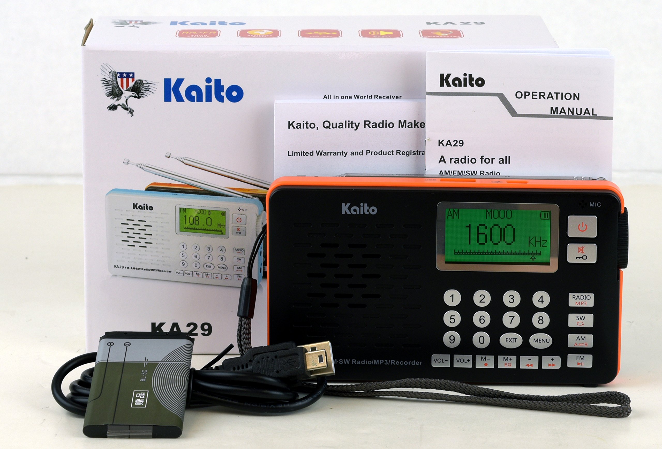 Kaito KA29 All in one World Receiver, with Recorder, AM FM SW Radio and MP3 Player(Black)
