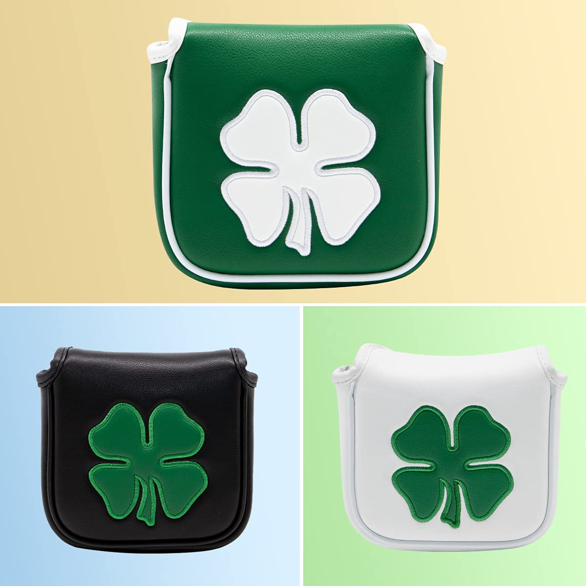 Barudan Golf Lucky Shamrock Heel Shaft Mallet Cover Square Mallet Putter Cover Headcover Magnetic for Scotty Cameron 6M DB Taylormade Spider S Ping (Black)