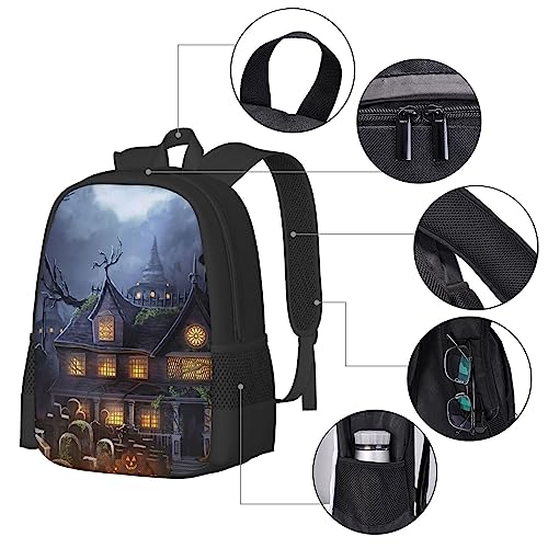BAFAFA Halloween haunted house Printed Large Backpack Travel Bag Business Work Daypack Laptop Backpacks