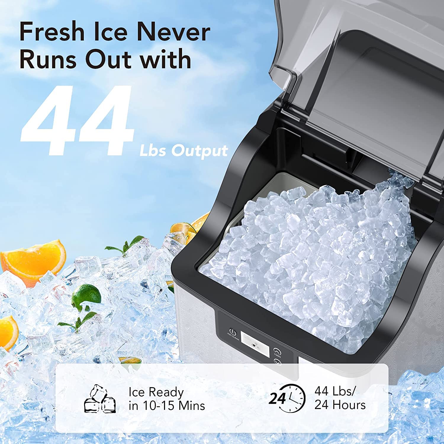 Nugget Ice Maker, ACONEE Ice Machine Countertop, 44 lb/Day 3Qt Water Reservoir, Self Cleaning & Auto Water Refill, Portable Ice Maker Machine with Ice Scoop and Ice Basket for Home Kitchen Party RV