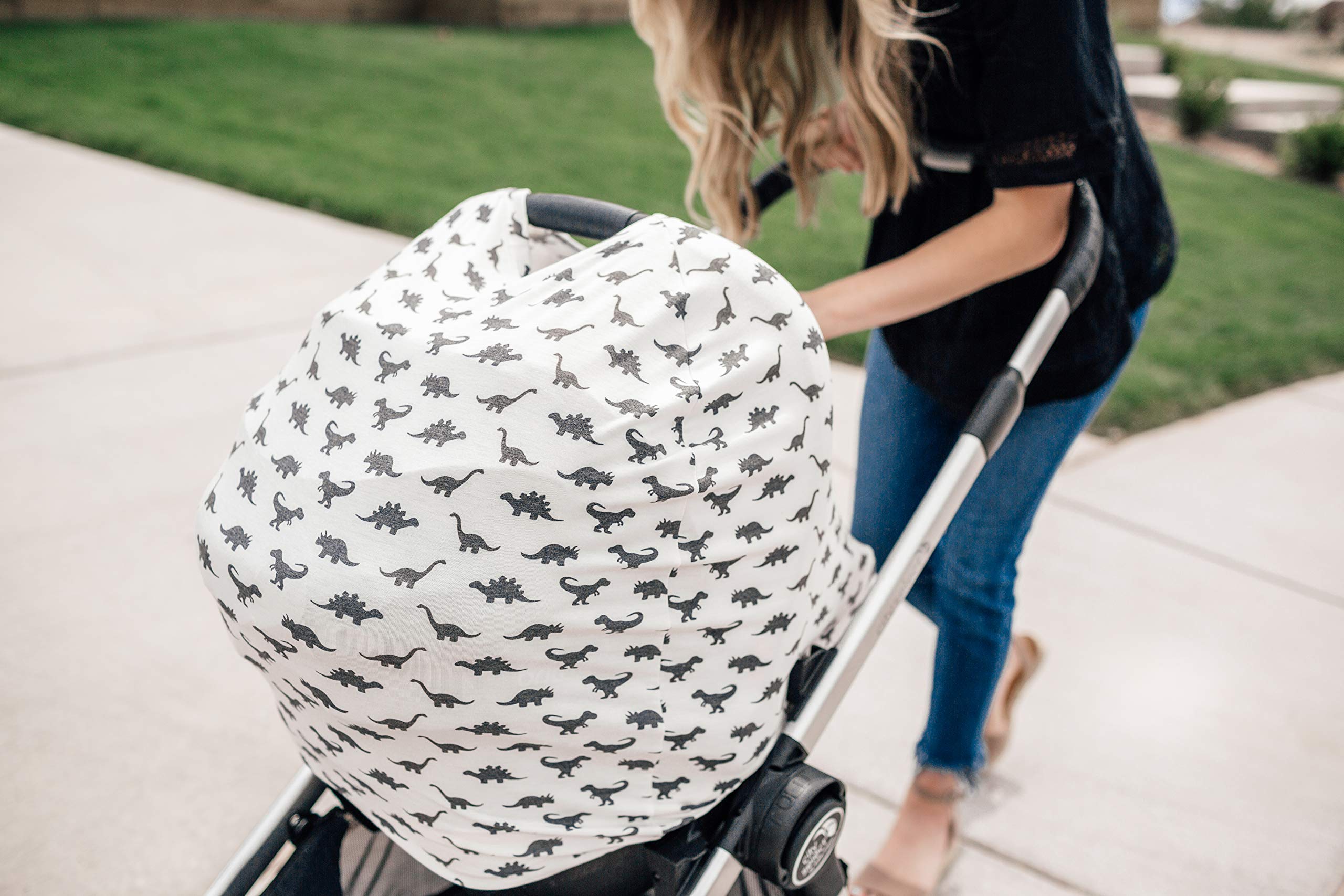 Baby Car Seat Cover Canopy and Nursing Cover Multi-Use Stretchy 5 in 1 Gift Dinos "Wild" by Copper Pearl