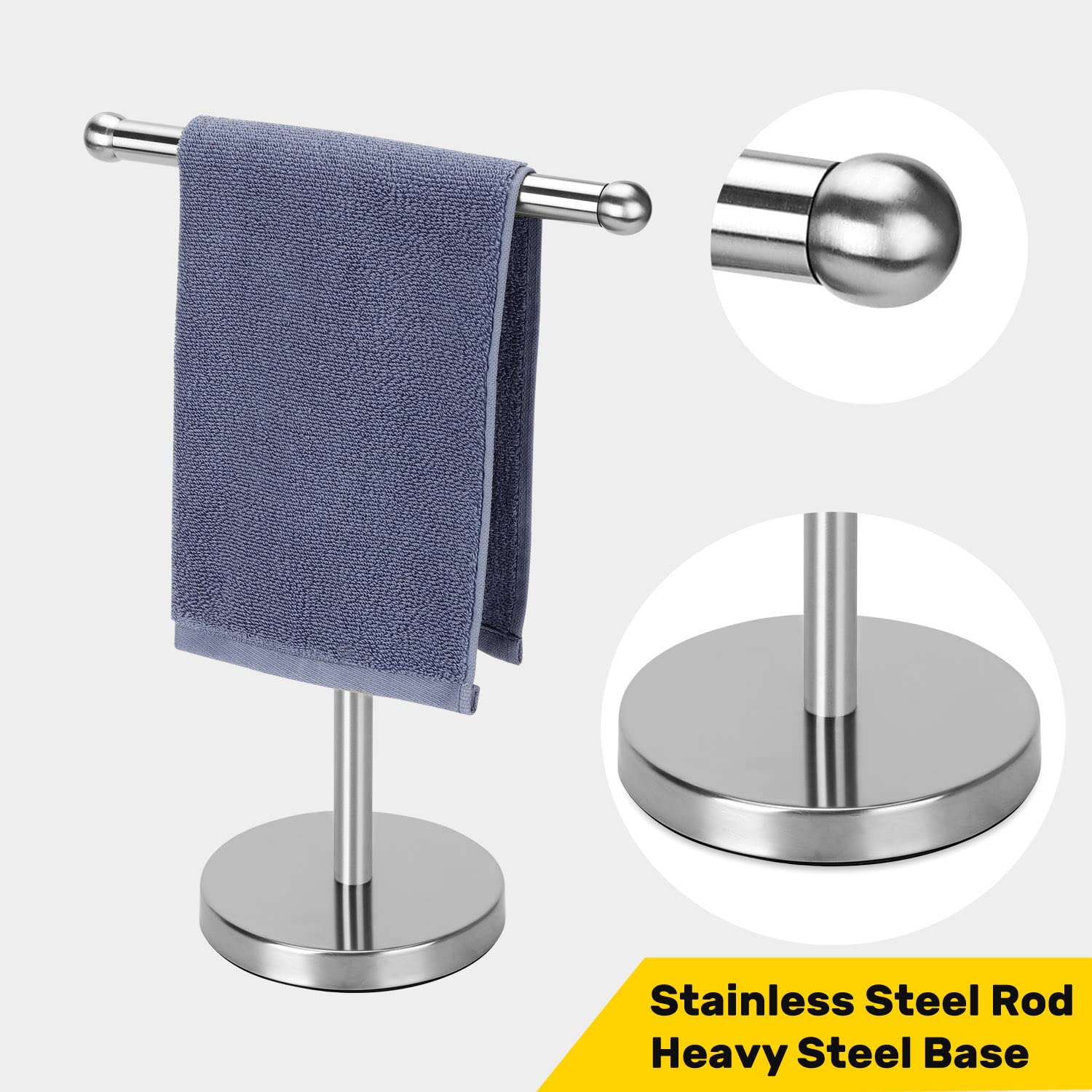 Hand Towel Holder, Hand Towel Rack Stand with Heavy Weighted Base, Countertop Hand Towel Holder Stand for Bathroom,SUS304 Stainless Steel (Silver-Brushed)