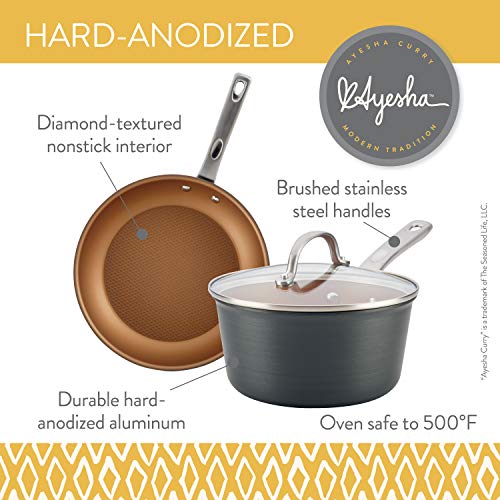 Ayesha Curry Home Collection Hard Anodized Nonstick Frying Pan / Fry Pan / Hard Anodized Skillet - 11.5 Inch, Gray