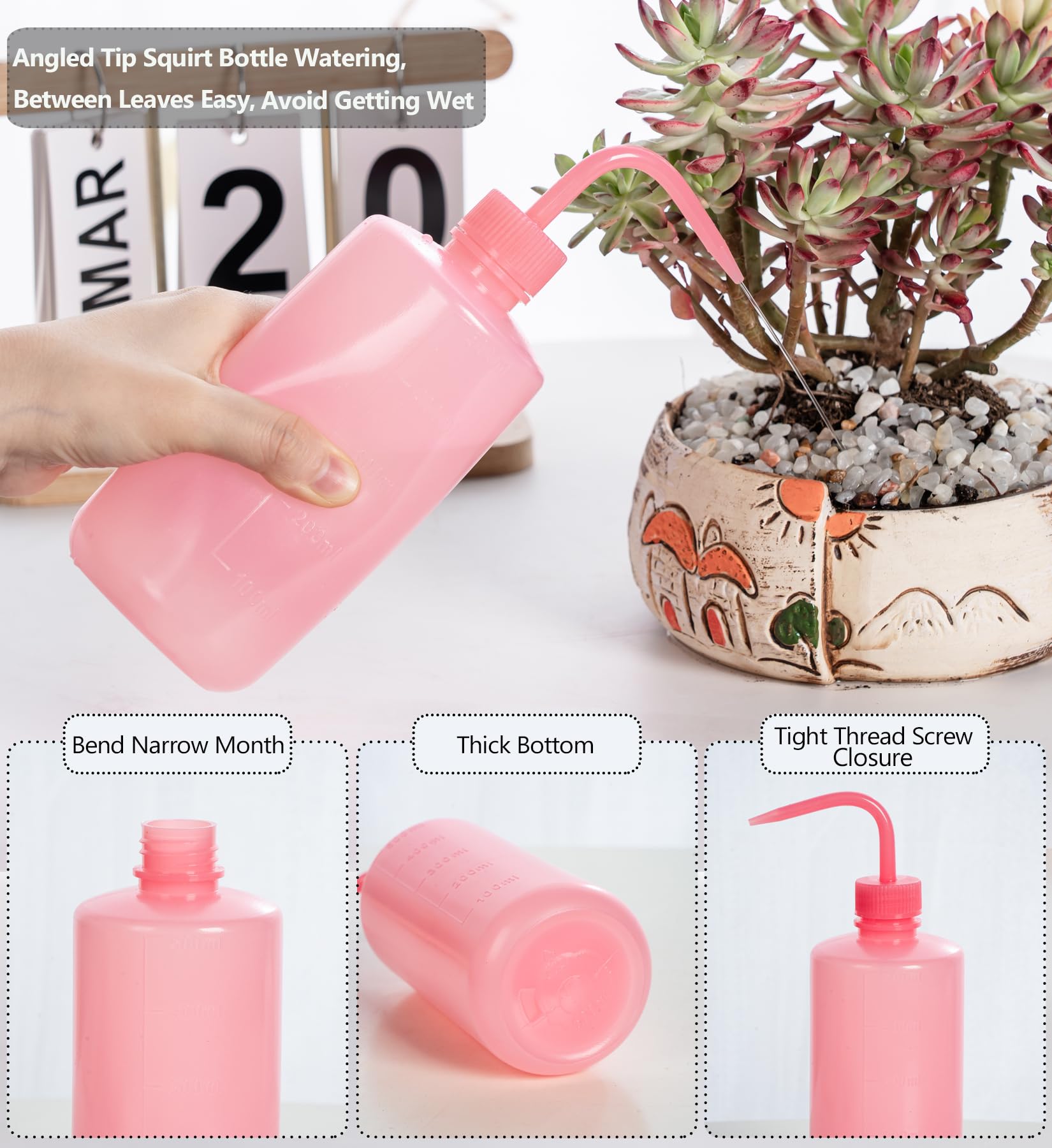 Tattoo Wash Bottle- Melphoe 2Pcs 500ml Water Squirt Bottle Succulent Watering, Safety Rinse Bottle Watering Tools, Tattoo Supplies, Irrigation Squeeze Sprinkling Can Wash Plant Bottle (Pink)