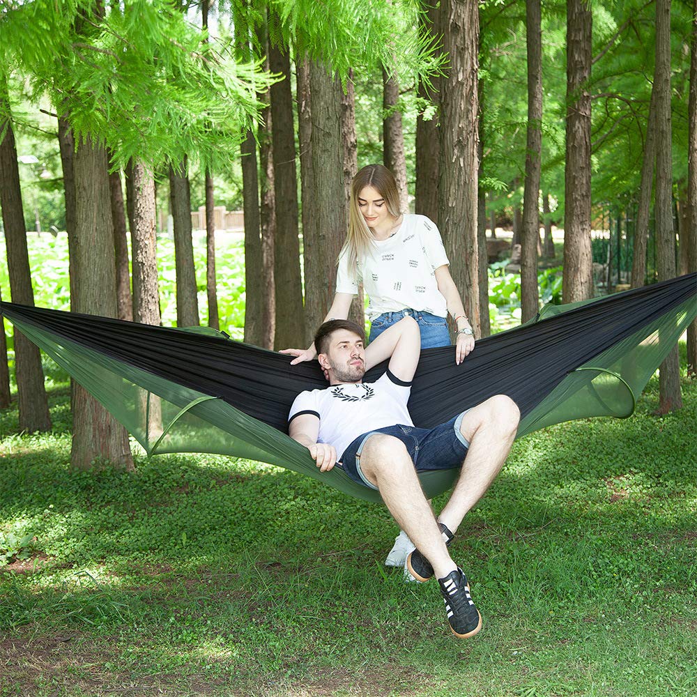 Anxin Camping Hammock with Mosquito Bug Netting,Packable Hammock with Tree Straps and Carabiners,Parachute Nylon Hanging Swing Hammock for Backpacking, Survival, Travel & More(Single & Double)-Black