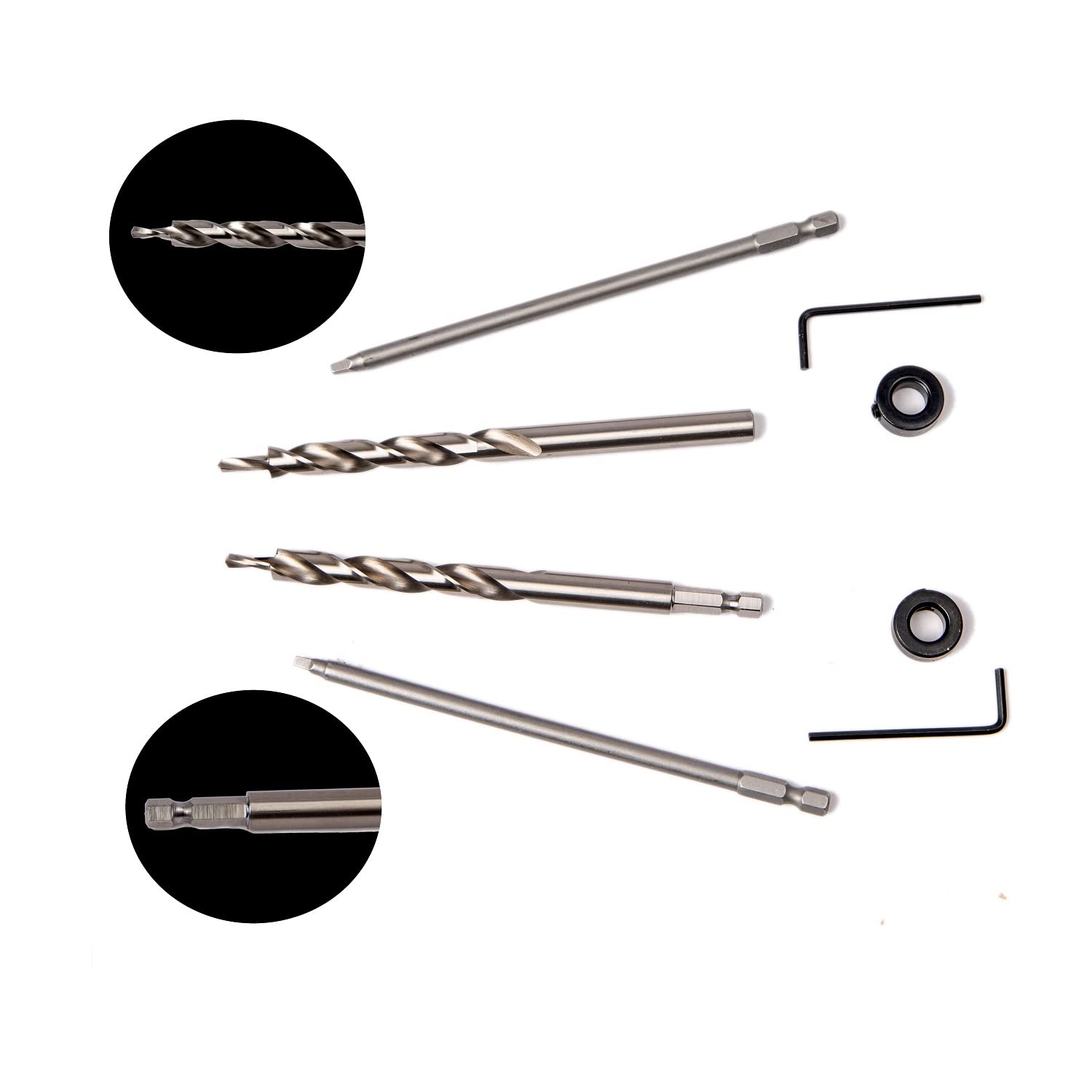 PANOVOS (2PCS)1/4" Hex Shank Pocket Hole Drill Bit + 3/8"(9.5mm)Replacement Twist Step Drill Bit with Depth Stop Collar for Manual Pocket Hole Jig System drill guide Drill Tools Kit Accessories
