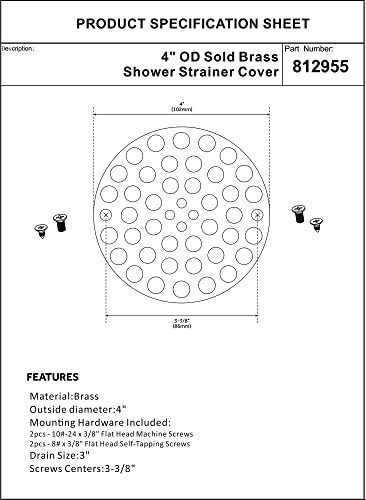 Artiwell 4’’ Shower Strainer Drain Trim Set, Solid Brass Screw-in Shower Strainer Drain Cover, Replacement Strainer Grid by Artiwell, Machine & Self-Tapping Screws Included (Brushed Nickel)