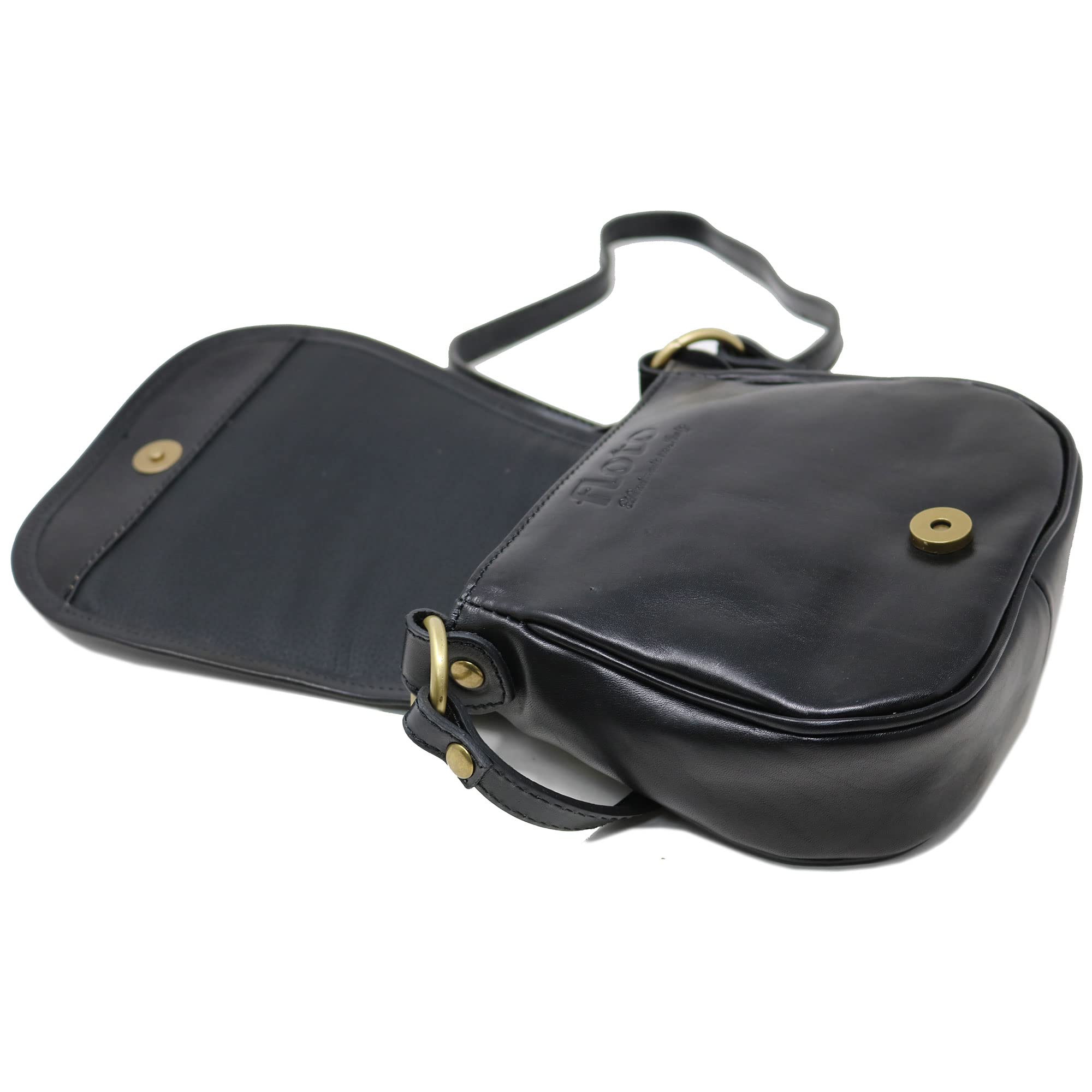 Floto Venezia Women's Saddle Bag Crossbody Shoulder Bag Handbag (Black)