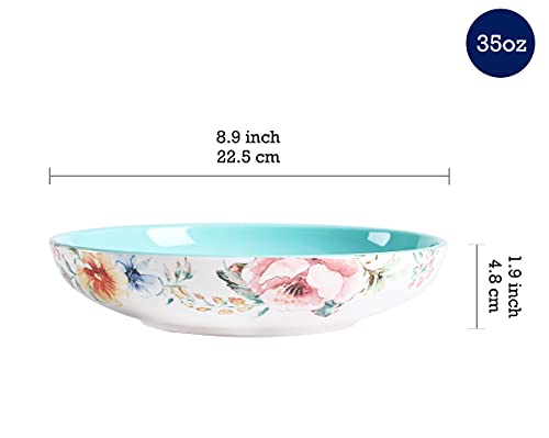 Bico Margret's Garden Ceramic Pasta Bowl, Set of 9(1 unit 214oz, 8 units 35oz), for Pasta, Salad, Microwave & Dishwasher Safe
