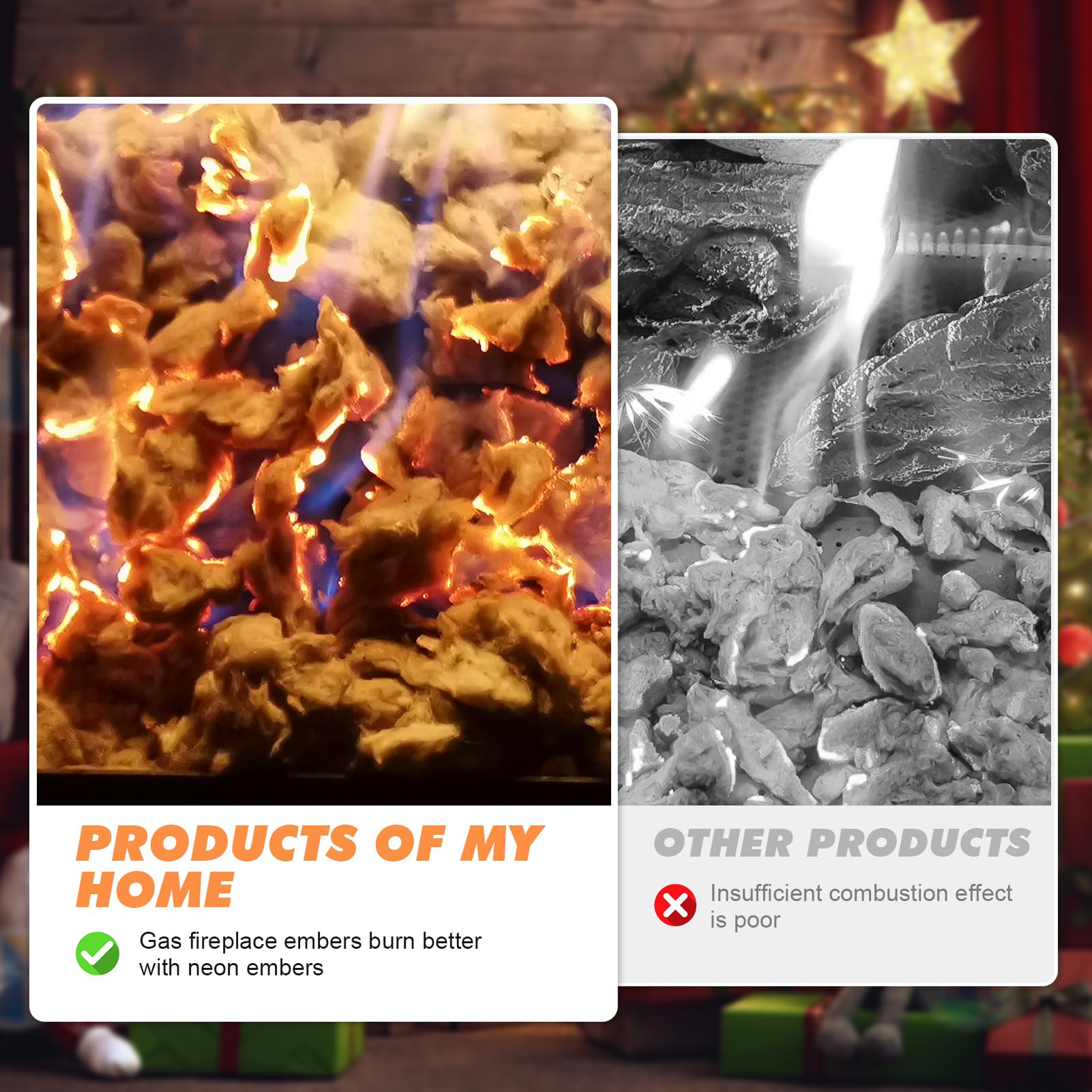 MrGas Log Gas Rock Wool for Gas Logs, 3.88 oz Glowing Embers Mixed with Fireplace Neon Embers for Vented Gas Log Sets, Inserts, Natural Gas, Fireplaces, Fire Pit and Stoves, Add Glow