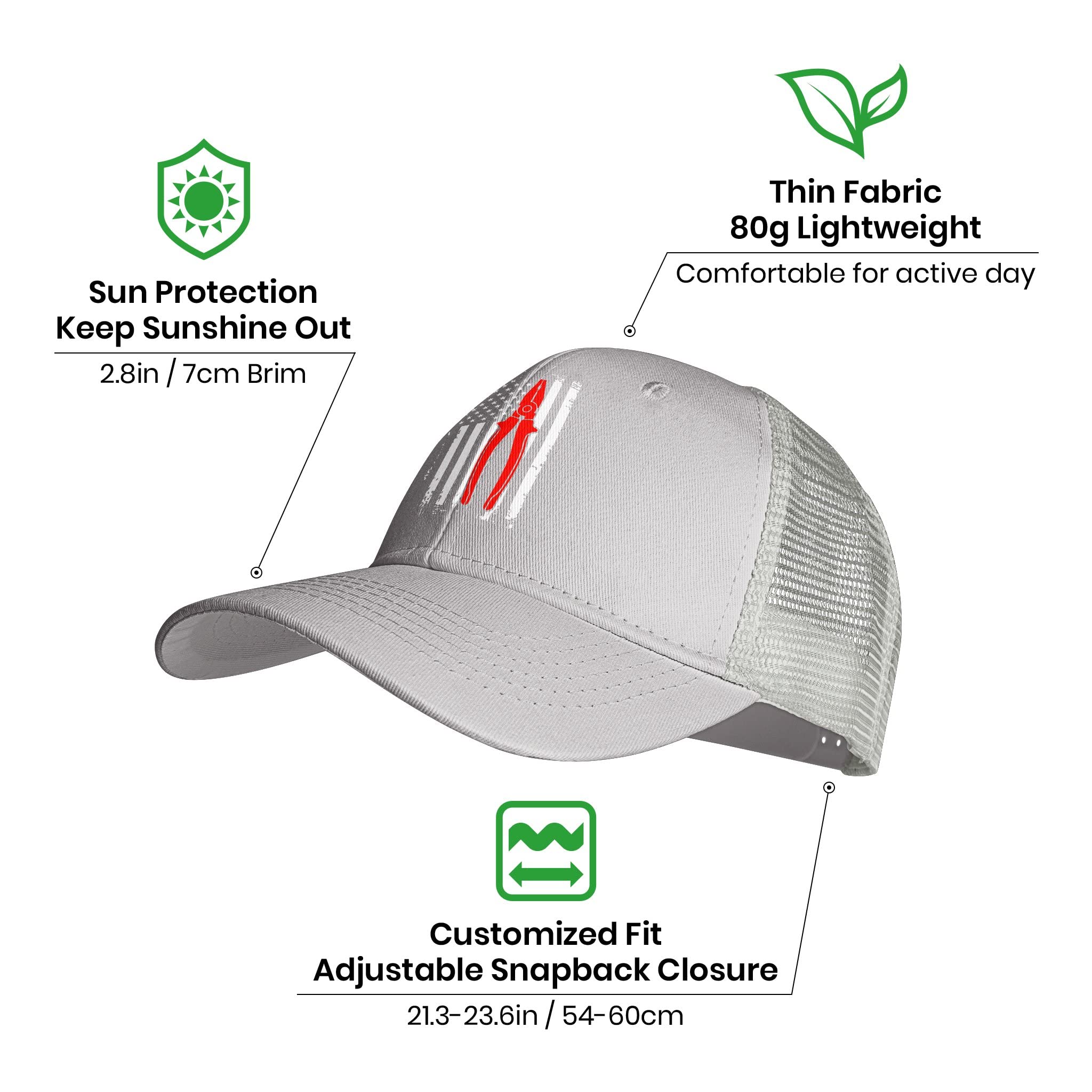 Baseball Cap Mesh Adjustable Electrician USA Flag Unisex Duck Tongue Hat Fits Travel Sunscreen Hat Outdoors