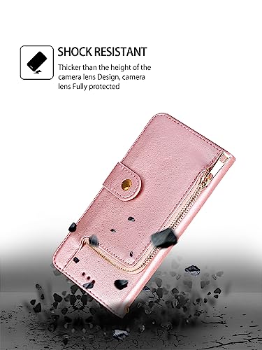 Arseaiy Case for Oppo Find X2 Pro Flip Phone Case PU Leather Zipper Pocket Wallet Case Cover with Card Holder Kickstand Shell Pink
