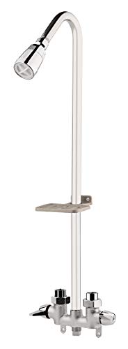 Artiwell Outdoor Shower Fixture System,with Rustproof Riser and Riser Extension, Double Handle Utility Shower Faucet with Showerhead and Soap Dish, Polished Chrome