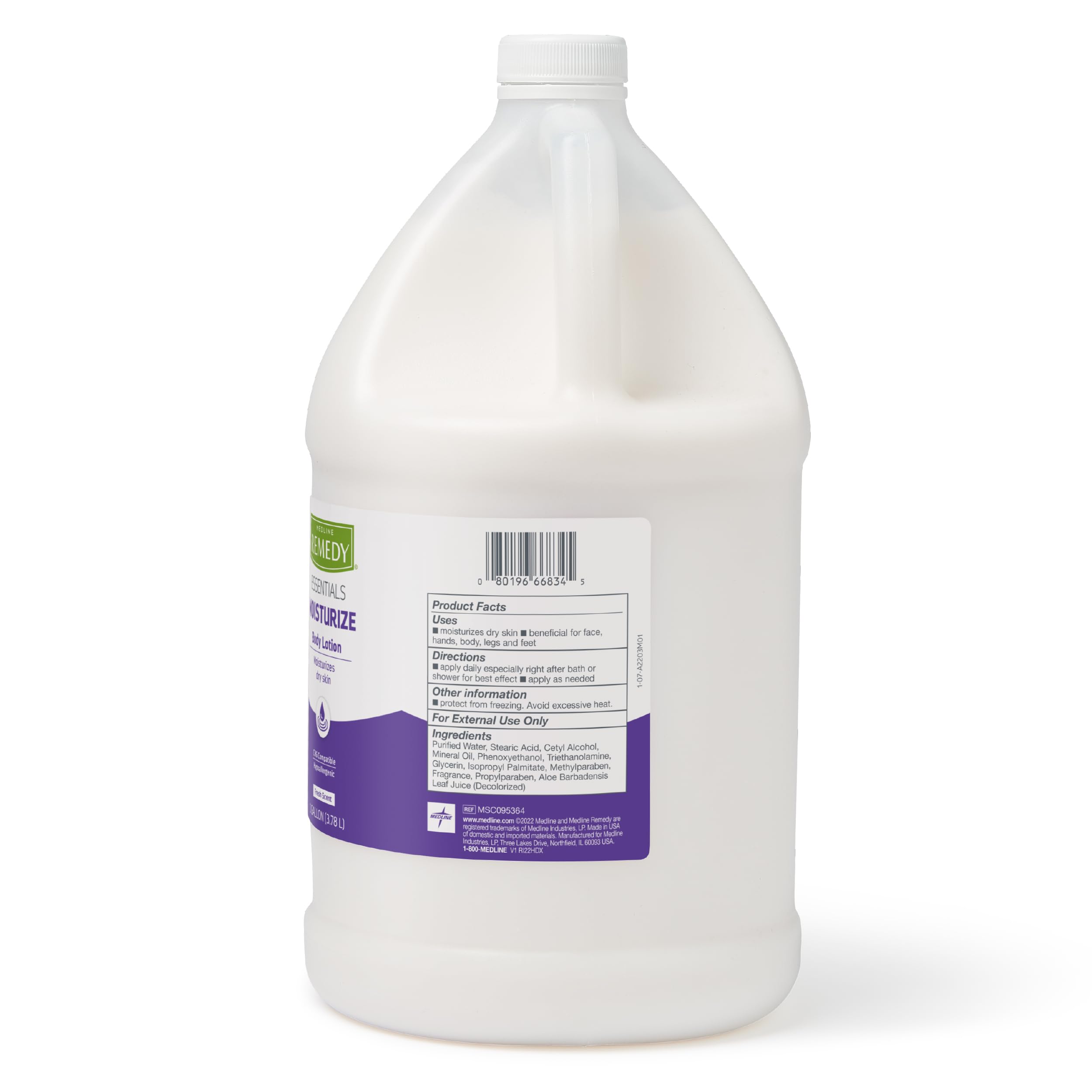 Medline Remedy Essentials Moisturizing Body Lotion (1 Gallon Bottle), 4 Count, Fresh Scent, Hydrating, Non-Greasy, For Dry Skin, Hypoallergenic, Men, Women, Elderly
