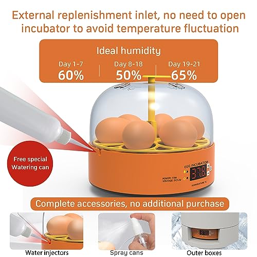 ayakol Small 6 Egg Incubator with External Lever Egg Turner,Temperature Control, Humidity Control, Led Candler, Hatcher for Chicken Duck Pigeon Quail Parrot,360 Degree View…