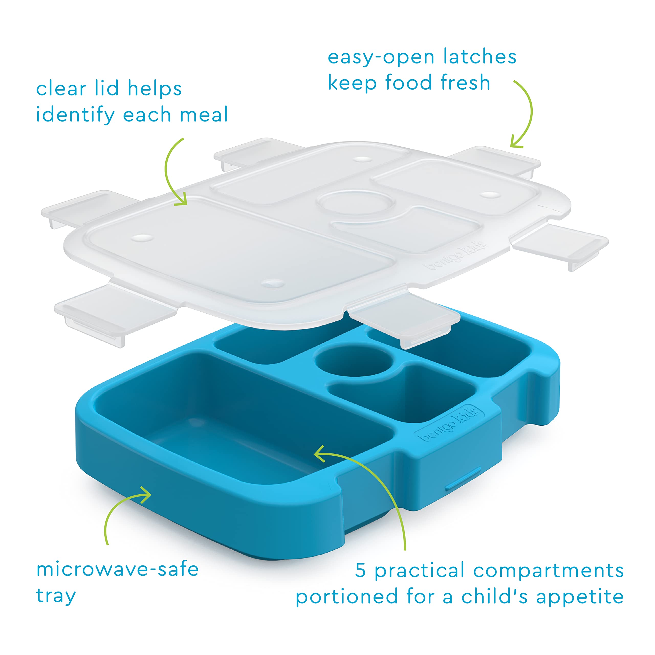 Bentgo® Kids Prints Tray with Transparent Cover - Reusable, BPA-Free, 5-Compartment Meal Prep Container with Built-In Portion Control for Healthy Meals At Home & On the Go (Dinosaur)