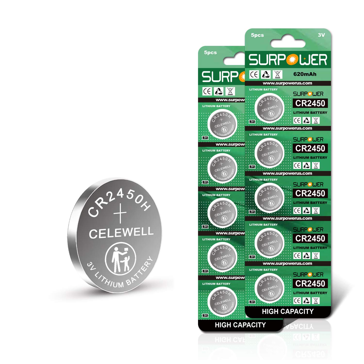 SURPOWER CR2450 3V Lithium Battery DL2450-10 Pack【5-Year Warranty】