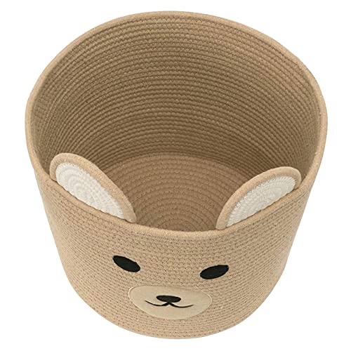 Bear Laundry Baskets Laundry Hamper Storage Basket with Handles,Decorative Basket for Living room,Woven Storage Basket for Toys Bin Pillows Blankets Clothes (Khaki)