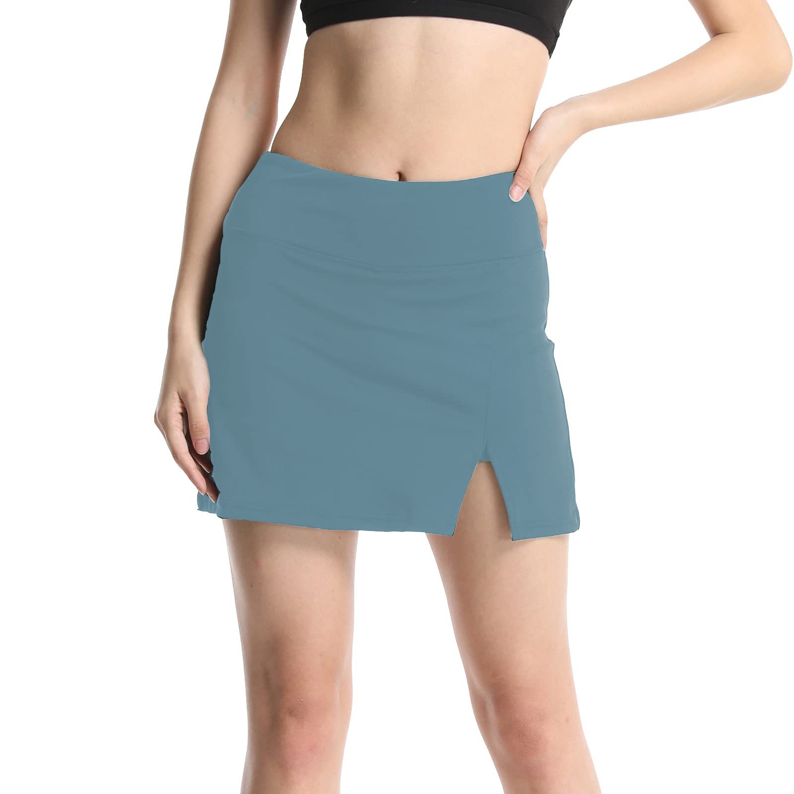 Baihetu Tennis Skirts for Women Mini Skirt with Shorts Golf Skorts Skirts with Pockets Blue M