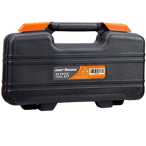 CARTMAN 39 Piece Tool Set General Household Hand Kit with Plastic Toolbox Storage Case Orange