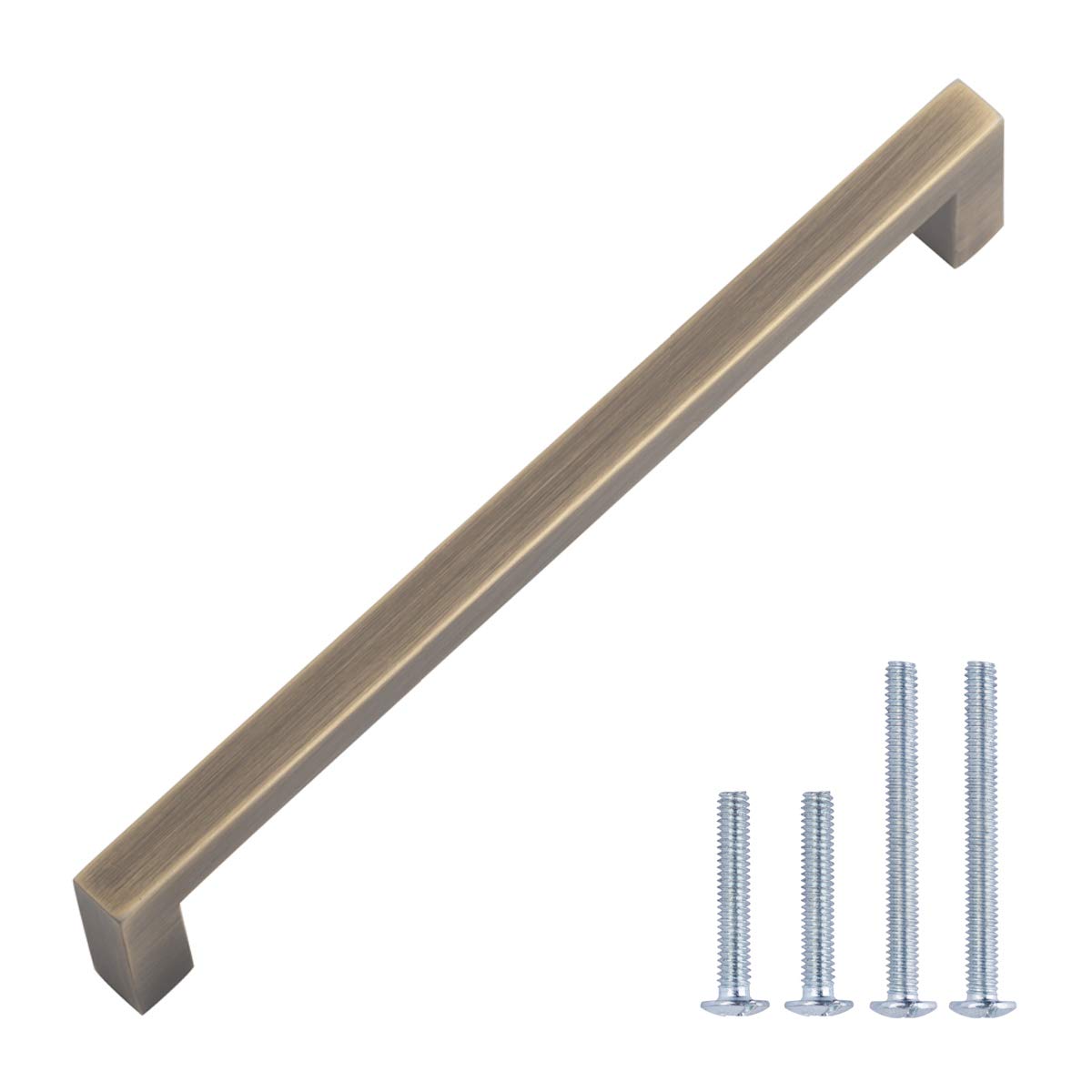 Amazon Basics Modern Square Cabinet Pull Handle, 5.39-inch Length (5-inch Hole Center), Brushed Brass, 10-pack