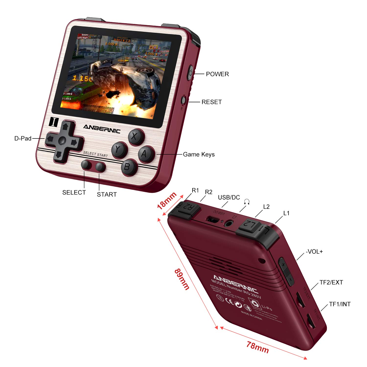 Haihuang RG280V Handheld Video Game with 64G TF Pre-Installed 5000 Classic Games Handheld Game Console 7 Hours Duration
