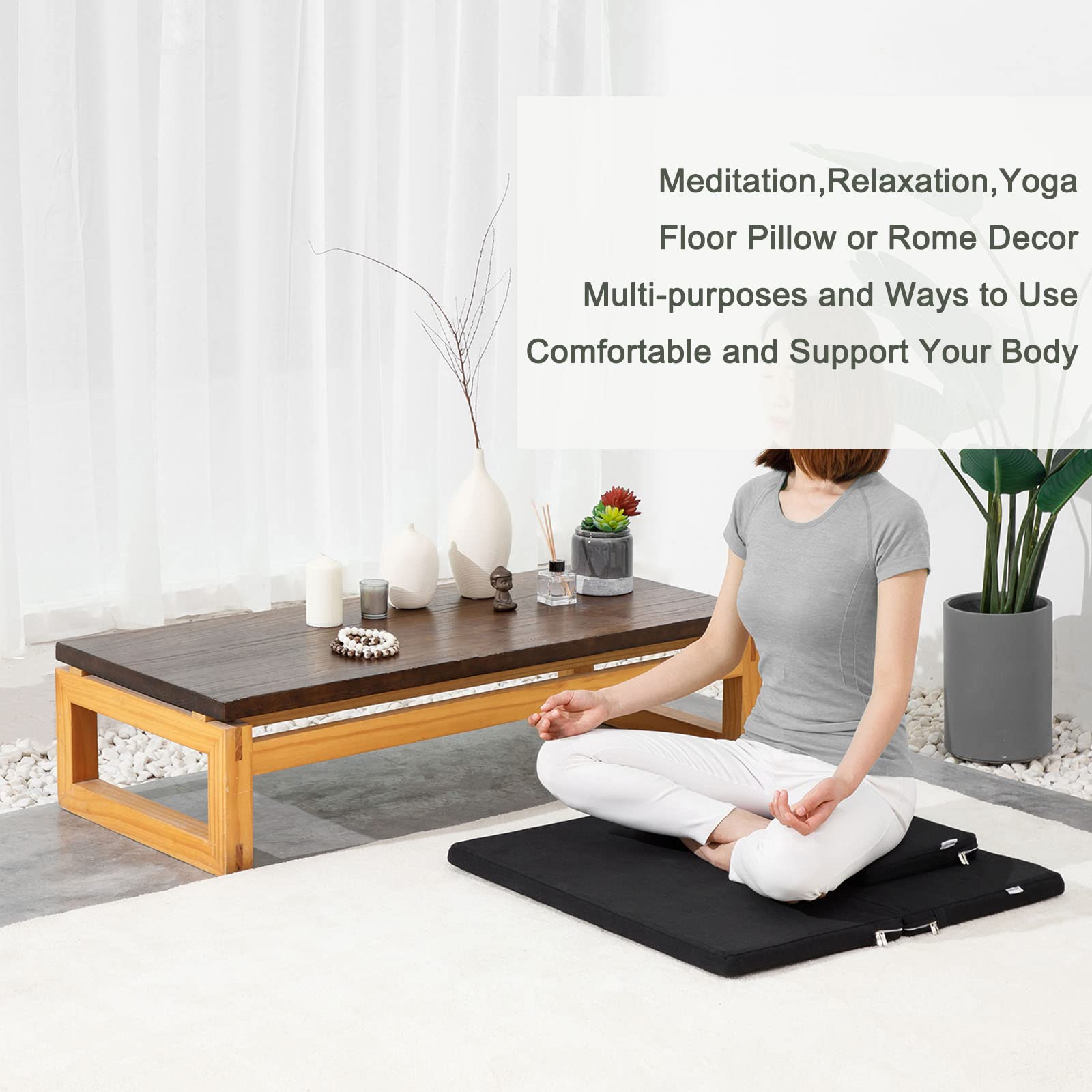 BEENSPIN Meditation Cushion Set, Folding Meditation Mat, Zafu & Zabuton(28 x28 ), Supportive Meditation Pillow. Handcrafted Black