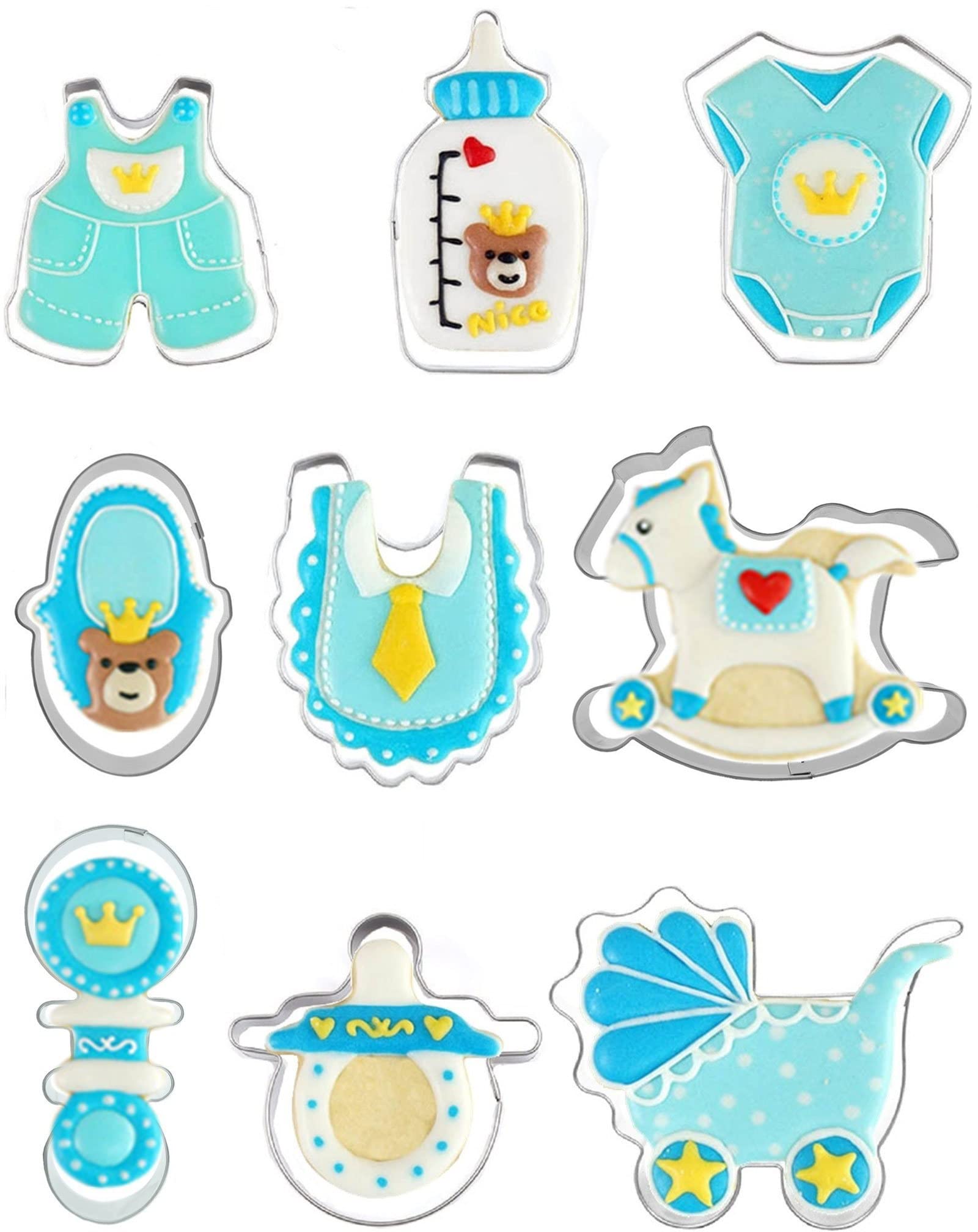 Baby Shower Series Cookie Cutters Set of 9 pcs, Stainless Steel Fondant Cutter Molds Baking DIY