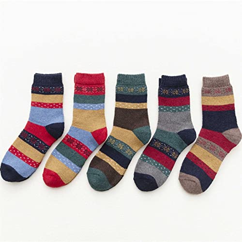 Bollsisrey 5 Pairs Socks Women's Autumn And Winter Thickened Mid Barrel Vintage Wind Wave Socks Mens Socks Shoe Size 13