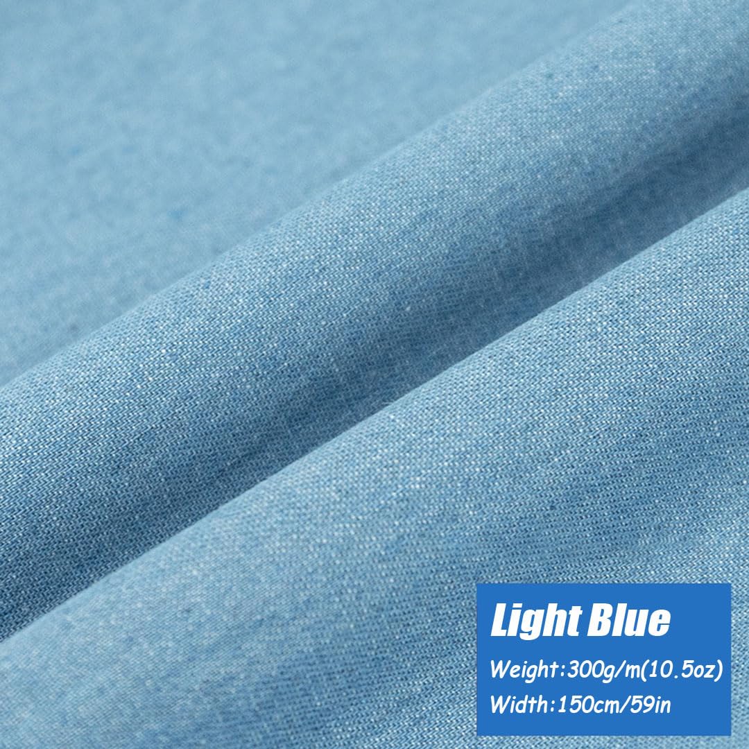 Denim 10.5 OZ 100% Cotton Fabric-150cm/59 Inches Wide Blue Washed Jean Fabric(Size:3 Yard,Color:Light Blue)