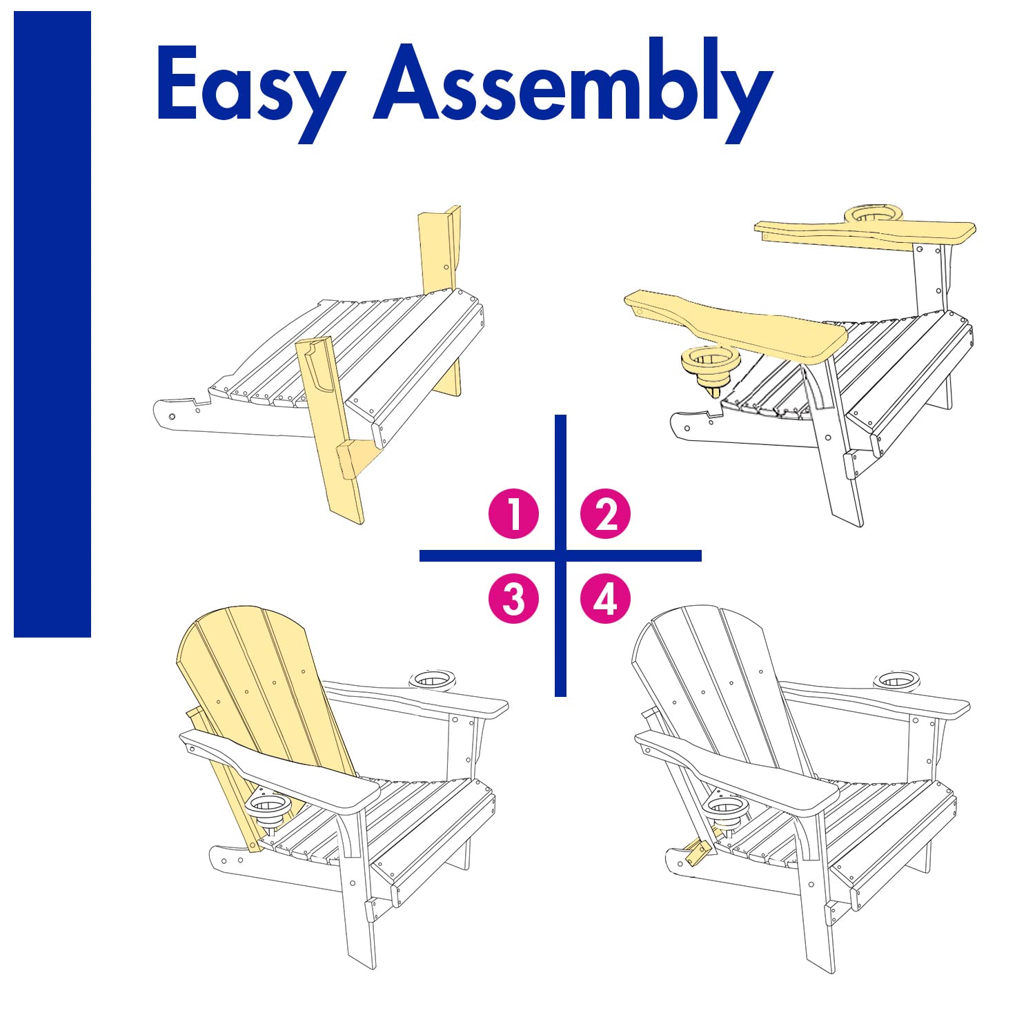 BRIOPAWS Folding Adirondack Chair with Adjustable Backrest & Ottoman, Wood Texture All-Weather HDPE Outdoor Chairs w/Cup Holders & Retractable Footrest for Poolside, Fire Pit, Campfire, Light Brown