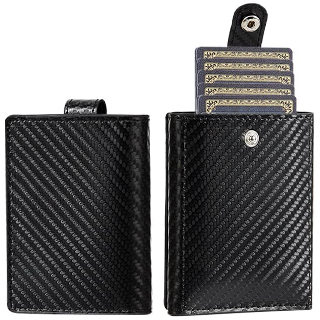 Aiuwo Wallet for Men,Men's Trifold Durable Wallets with ID Window Large Capacity Leather Wallet with Gift Box (Carbon Leather)