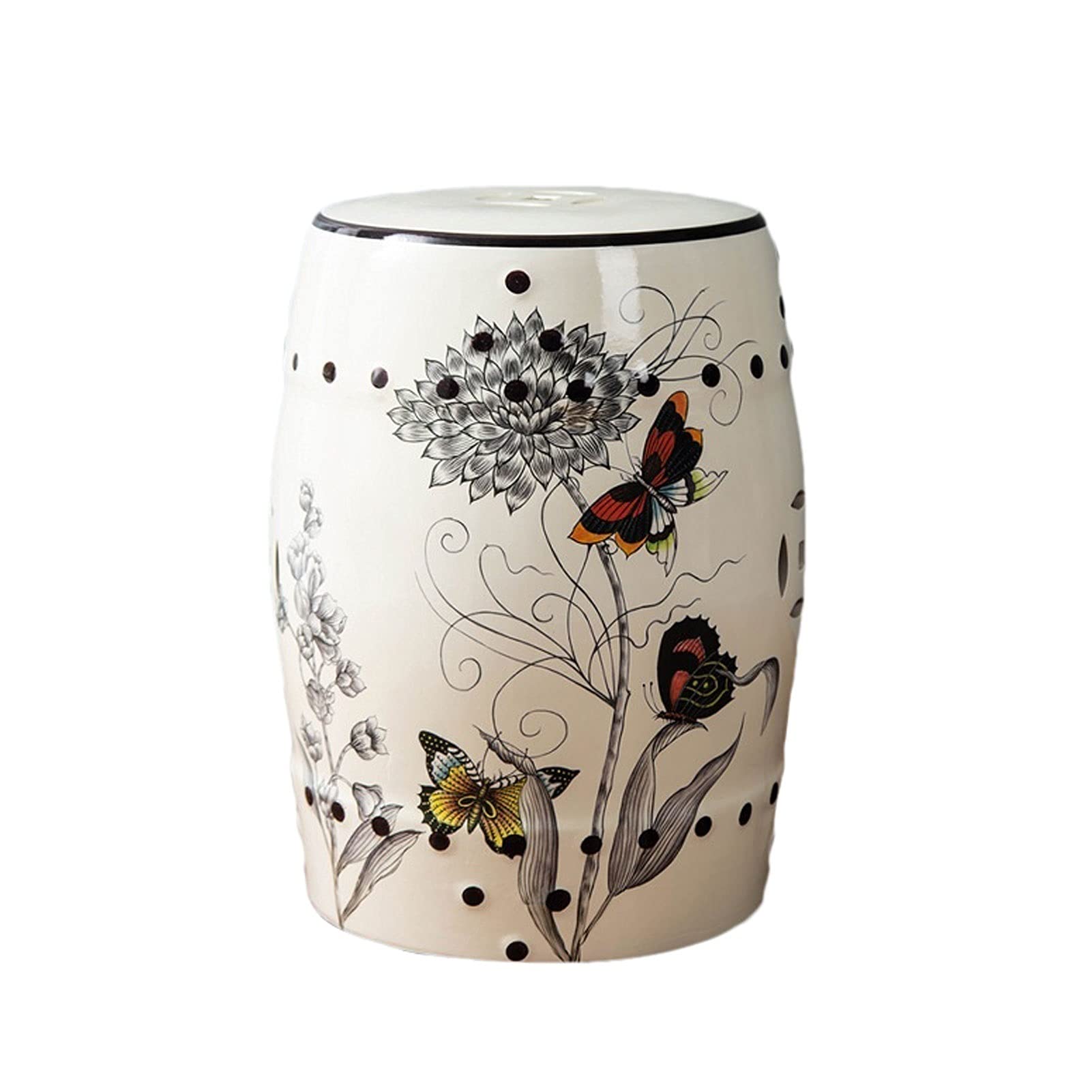 ANNESA Outdoor Butterfly Flower Ceramic Drum Stool, Garden Decoration Stool, Household Stool, Portable Table, Living Room Decoration, Used in Various Indoor and Outdoor Occasions