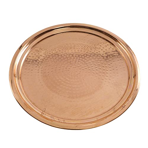 Aruma Traditional Design Hammered Handmade Copper Serving Tray 14 Inch