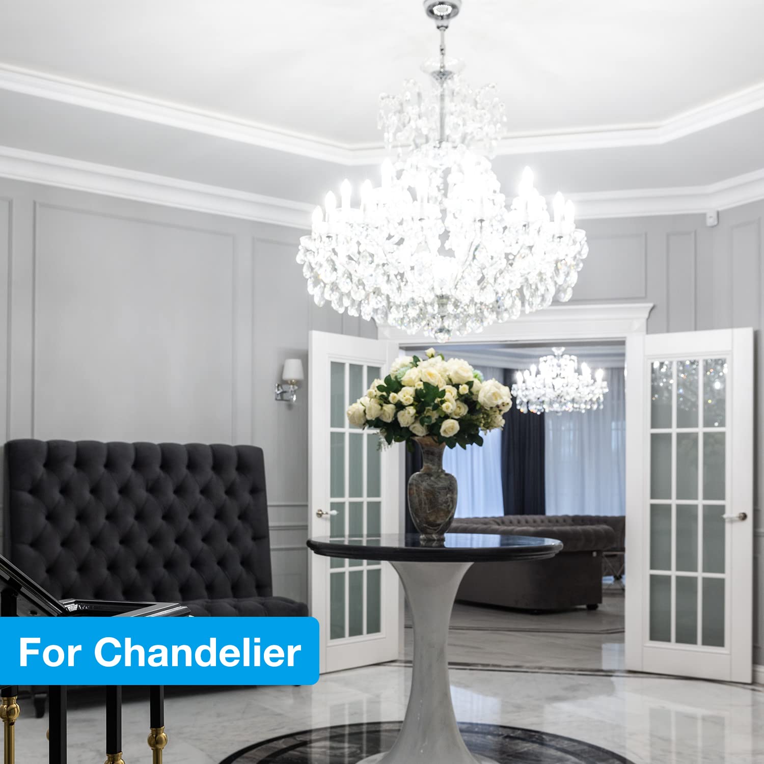 DAYBETTER E12 Led Candelabra Bulbs 60W Equivalent, Dimmable Chandelier Light Bulbs, High Brightness 600 LM Daylight White 5000K, B11 Filament Candle Light Bulbs, Clear Glass Style for Home, 10 Pack