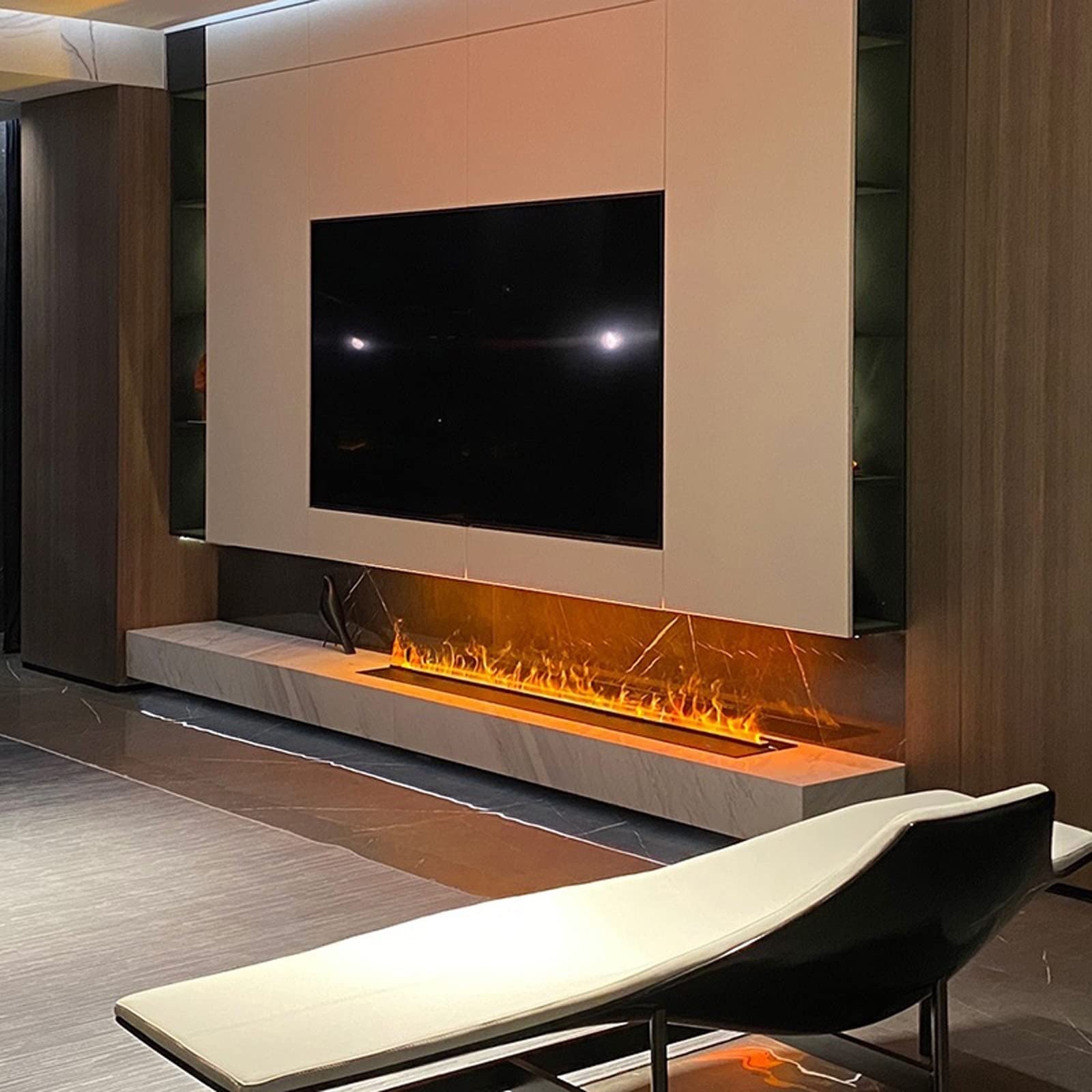 ARZARF Water Vapor Fireplace 47.2" in-Wall Recessed Electric Fireplace Stainless Steel Metal Panel 3D Touchable Simulation Flame Low Noise (Black) Electric Fireplace Stove