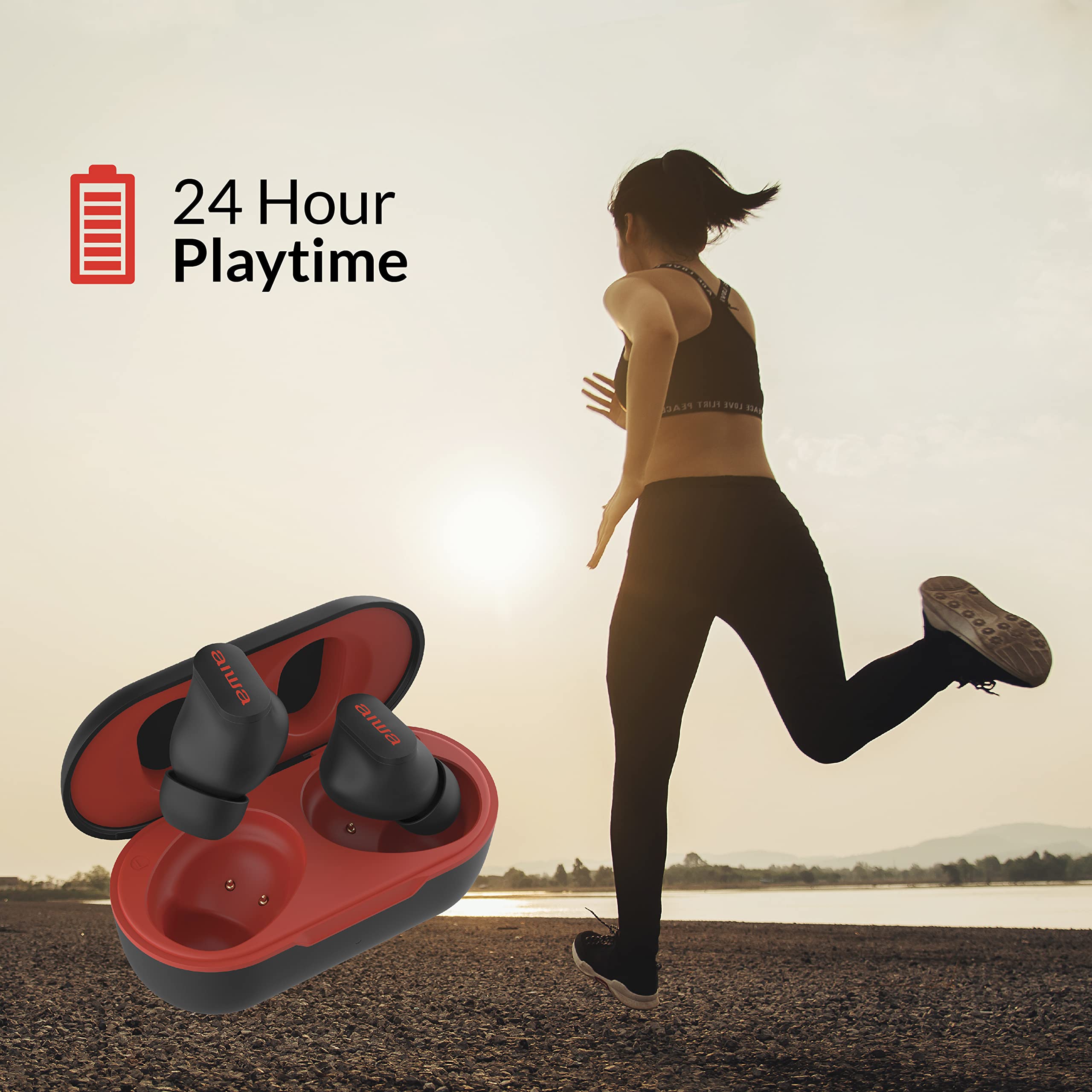 Aiwa Connect Pro Wireless Earbuds True Wireless Stereo Headphones with Wireless Charging Case, IPX4 Waterproof, 30 Foot Wireless Range, Premium Sound, for Running and Working Out (Black)
